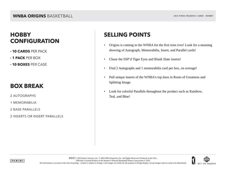 2023 PANINI WNBA ORIGINS BASKETBALL HOBBY BOX - Breakaway Sports Cards